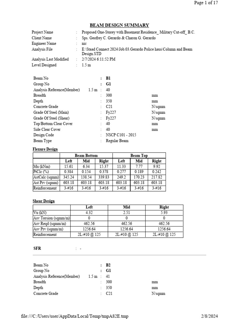 Tb Design Summary | PDF | Beam (Structure) | Bending