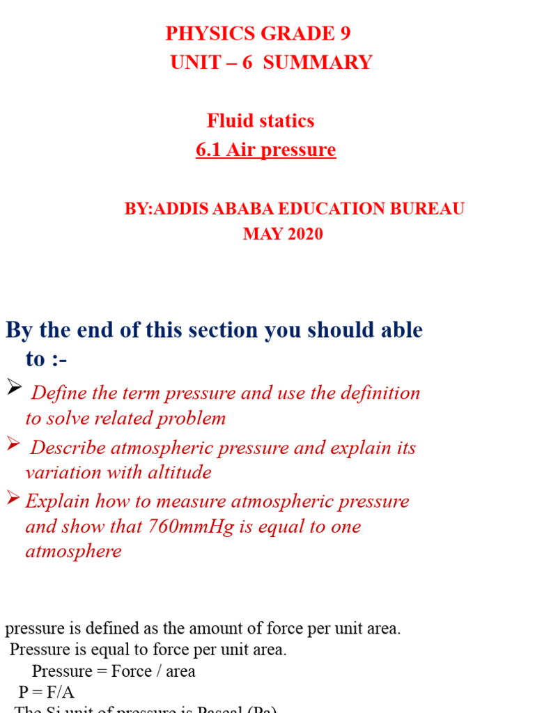 physics-grade-9-unit-6-summary | PDF | Buoyancy | Pressure