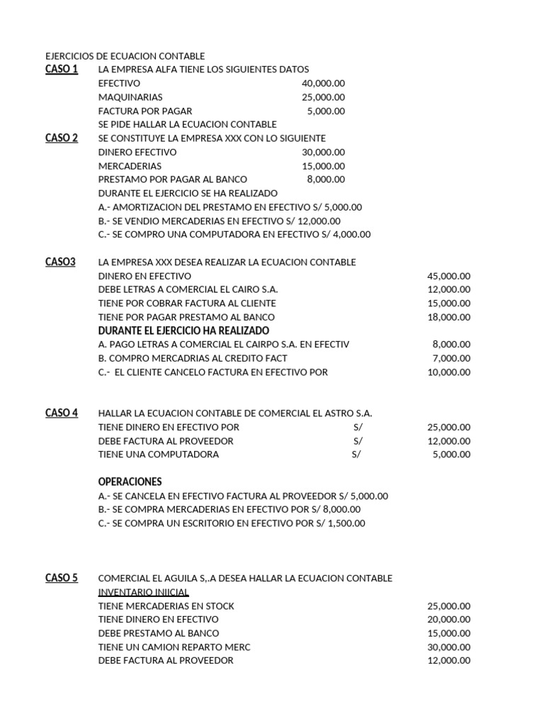 Ejercicios de Ecuación Contable | PDF | Bancos | Contabilidad