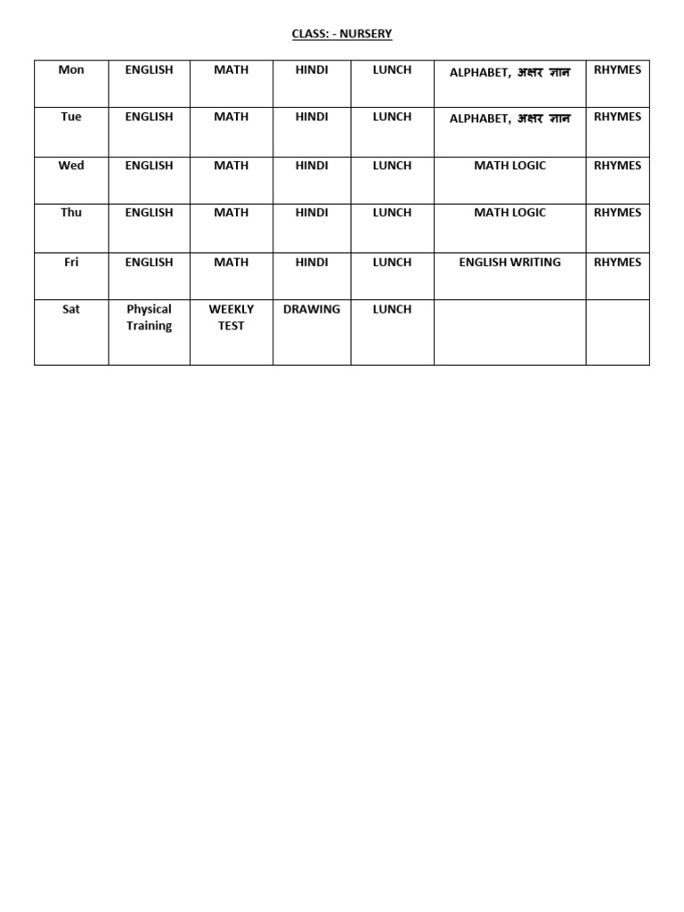 Class Nursery Routine | PDF