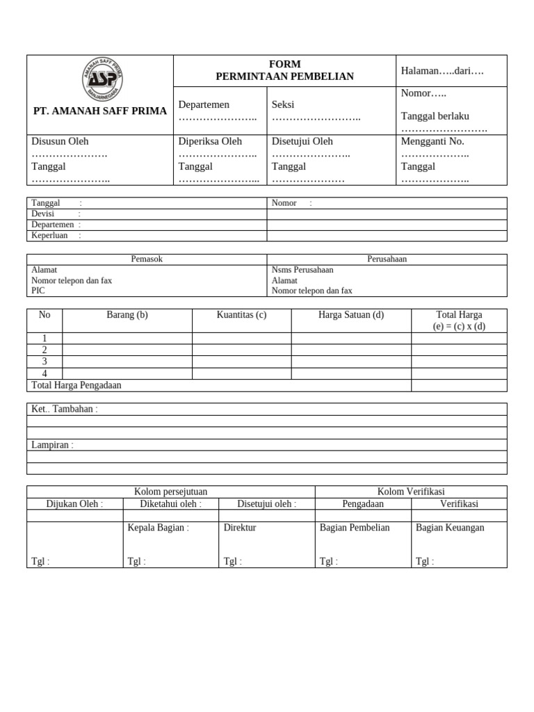 SOP FORM PERMINTAAN PEMBELIAN | PDF