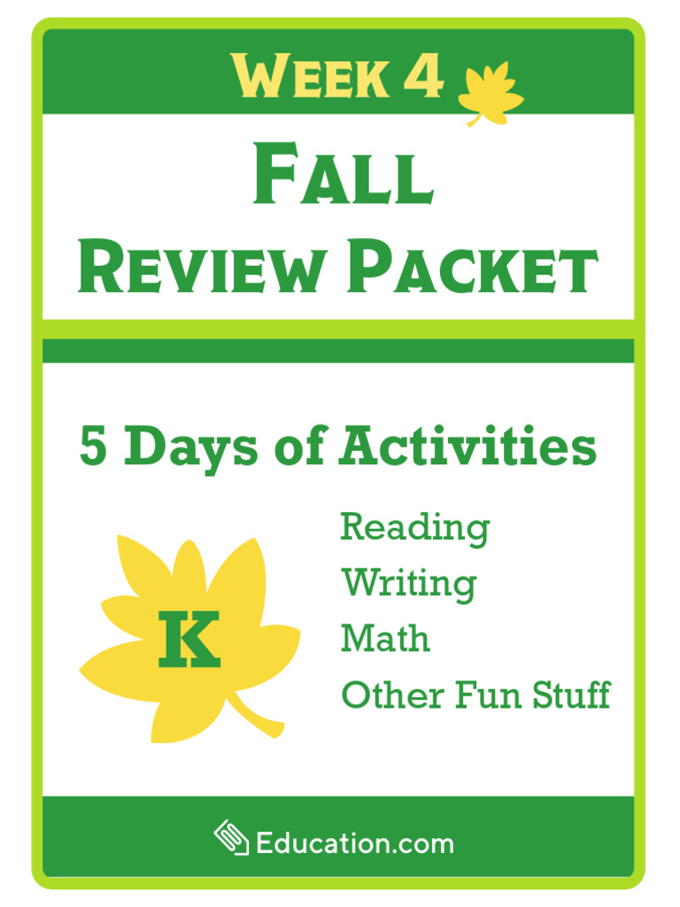 Fall Review Packet Kindergarten Week 4 | PDF