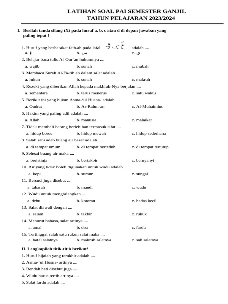 Latihan-Soal-UAS-PAI-Kelas-2-SD | PDF