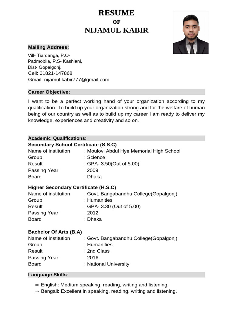 Nijamul Kabir CV 111111 | PDF
