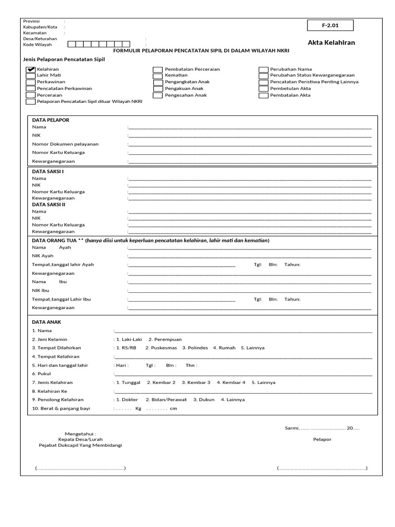 Formulir Akte Laahir | PDF