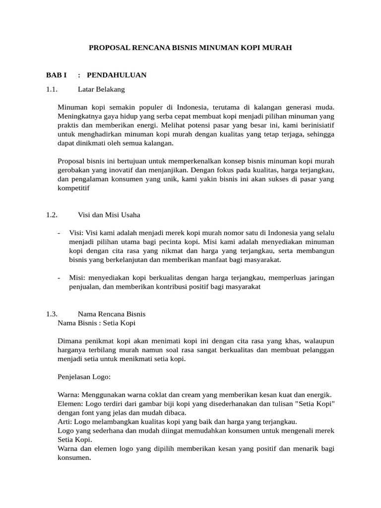 FORMAT PROPOSAL RENCANA BISNIS | PDF