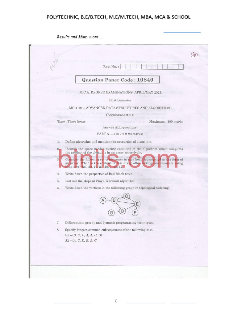 MC 4101 Advanced Data Structures and Algorithms | PDF