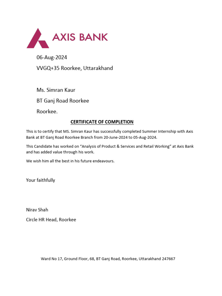 Simran Axis Bank | PDF