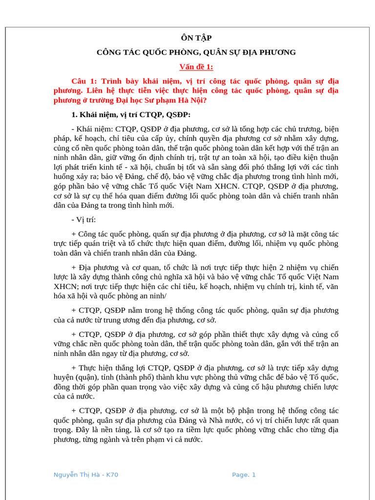 ÔN TẬP CTQP-QSDP | PDF