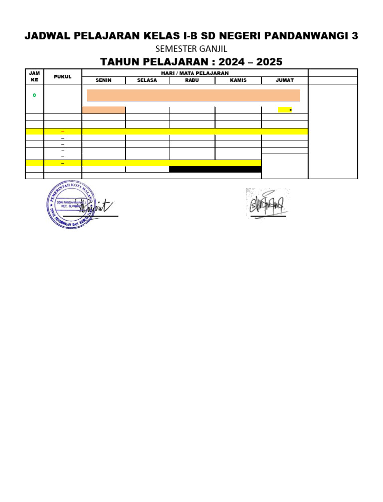 Jadwal Pelajaran Semester Ganjil 2024-2025 | PDF