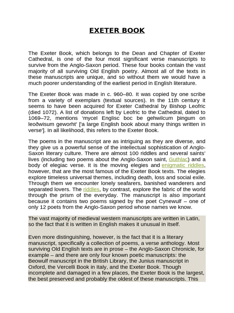 1.1 Exeter book and riddles | PDF | English Poetry