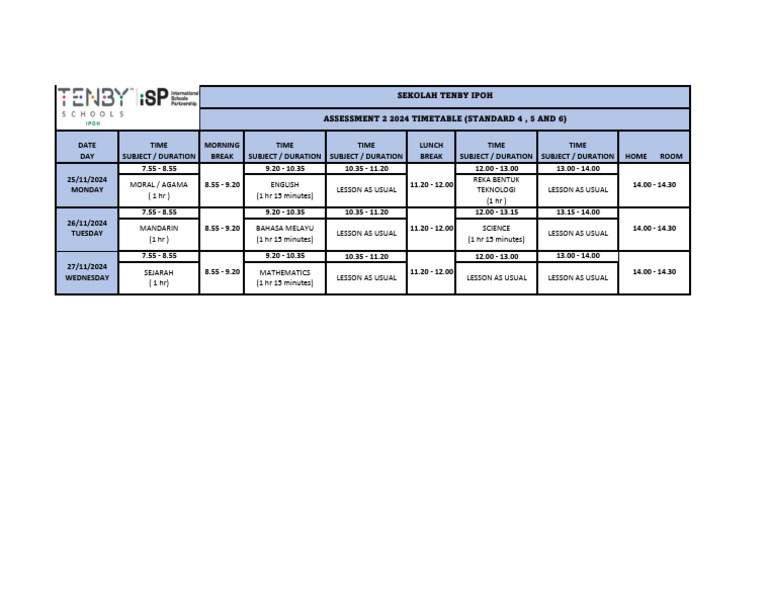 Assessment 2 2024 Timetable | PDF