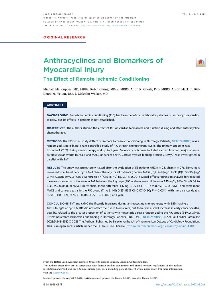 Anthracyclines and Biomarkers of Myocardial Injury | PDF | Chemotherapy ...