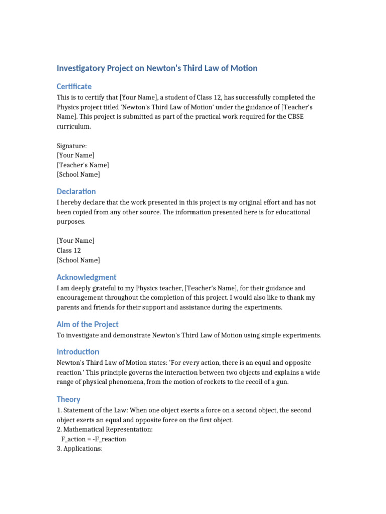 Newtons Third Law Project | PDF | Force | Newton's Laws Of Motion