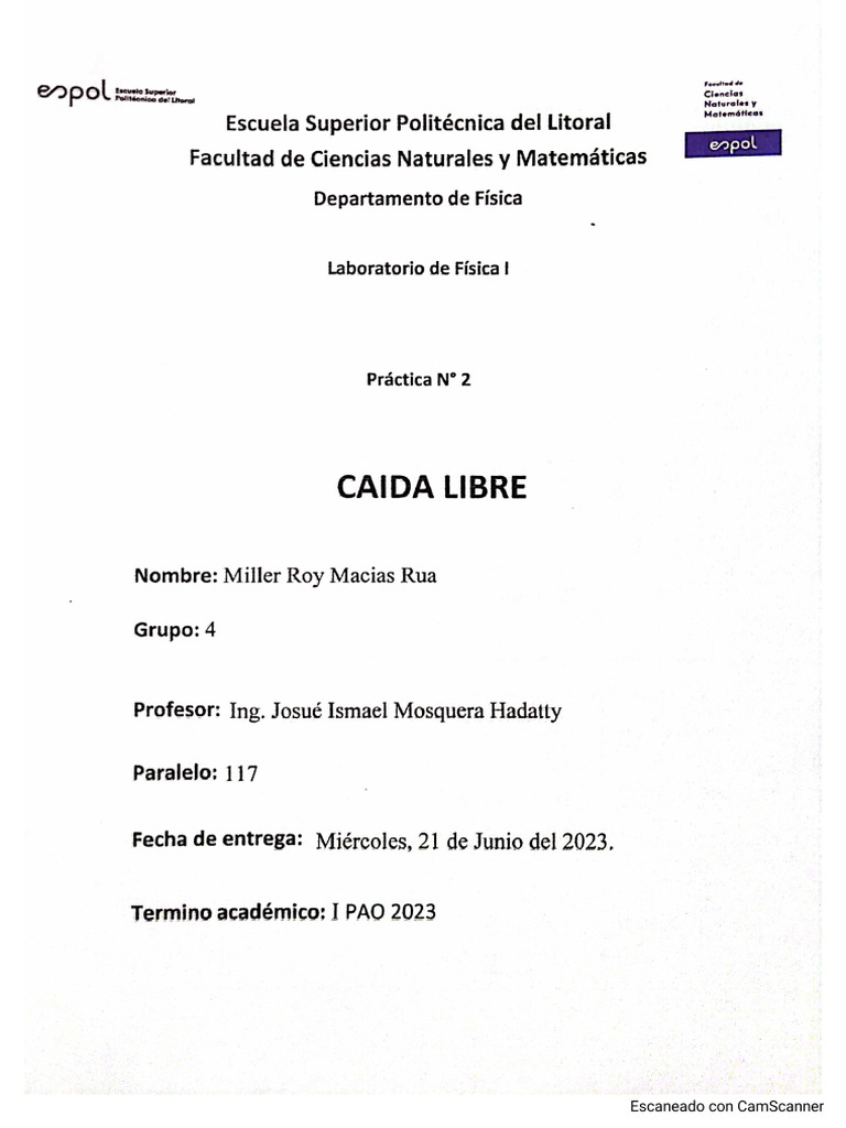 Informe #2 Caída libre MILLER MACIAS | PDF