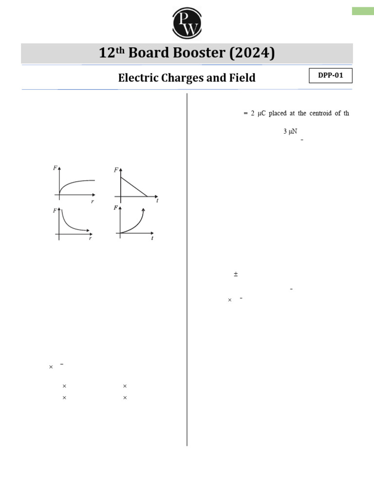 Electric Charges and Field : DPP 01 (of Lecture 04) | PDF | Area ... Electric Charges and Field : DPP 01 (of Lecture 04) | PDF | Area ...