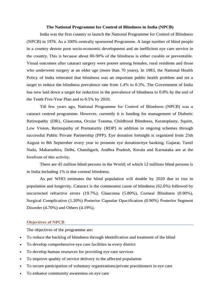 NPCB India: Blindness Control Program | PDF | Visual Impairment ...
