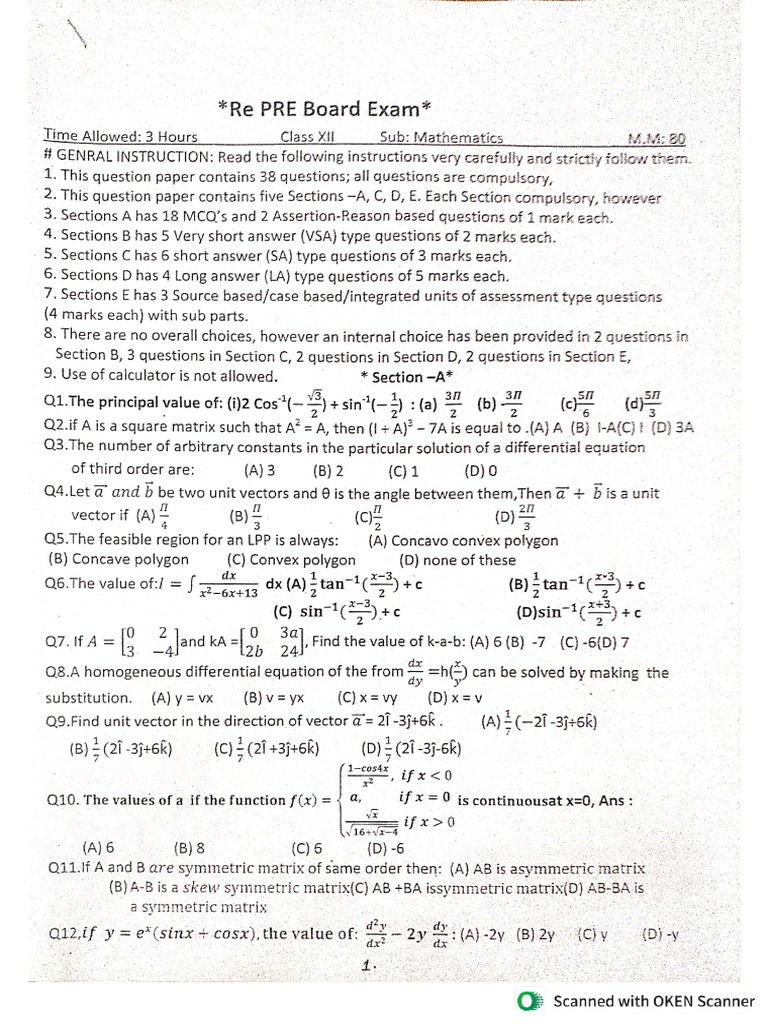 12th Class Pre Board Practice Paper-2 | PDF