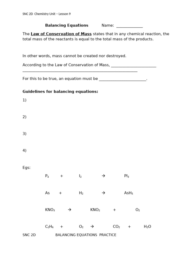 Jessica Elias - Lesson 9 - Balancing Equations and Conservation of Mass ...
