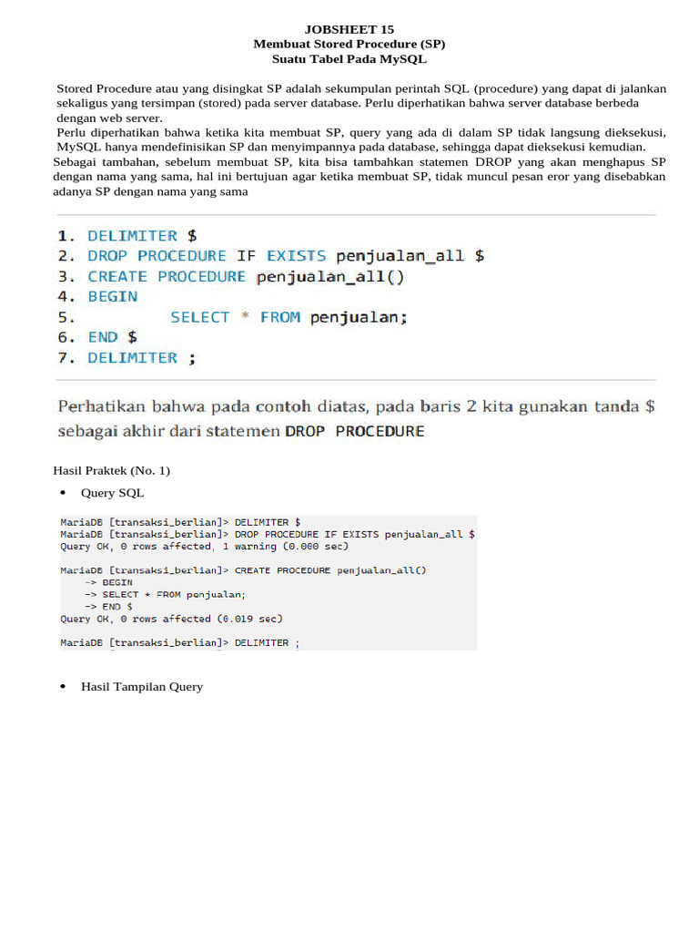 Jobsheet 15 -TUGAS Membuat Stored Procedure | PDF