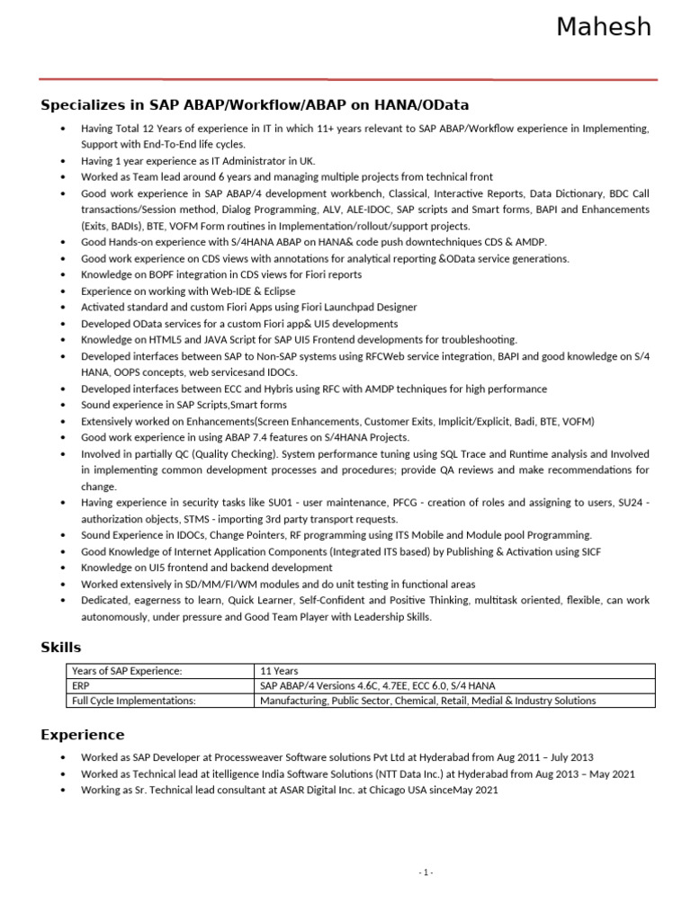 Mahesh_SAP | PDF | Specification (Technical Standard) | Computing
