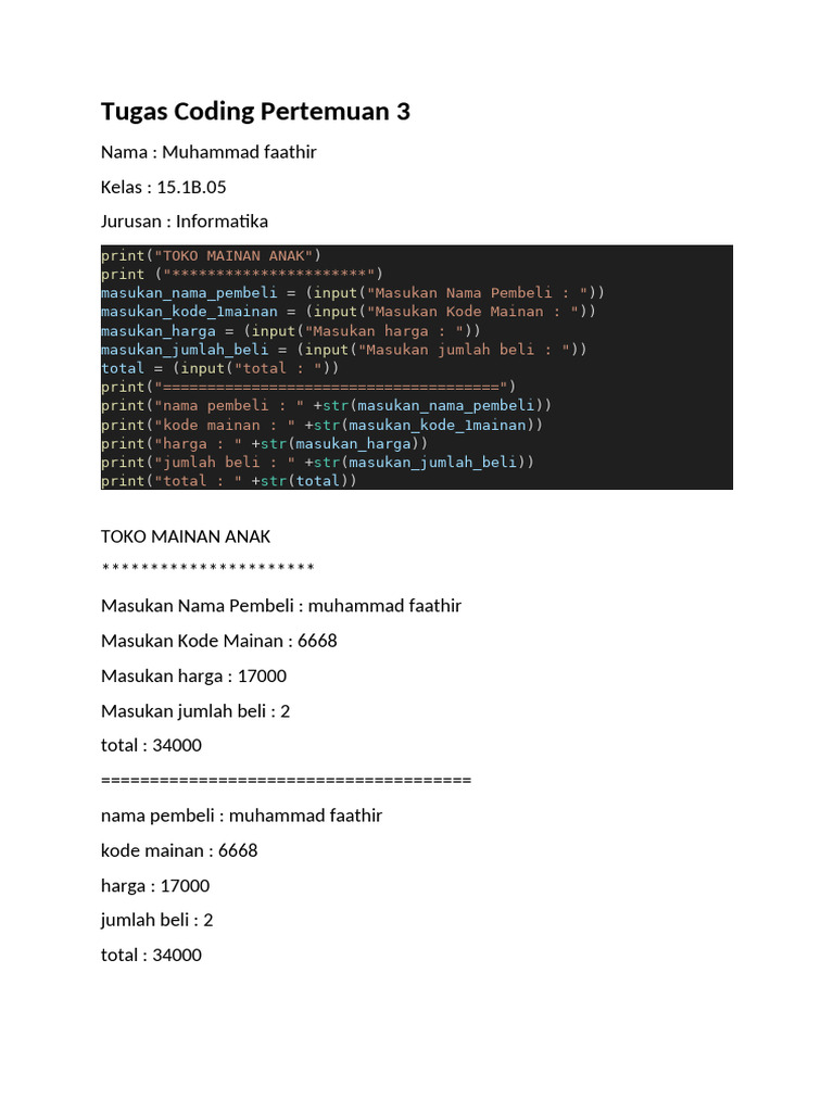 Tugas Coding Pertemuan Ke 3 | PDF