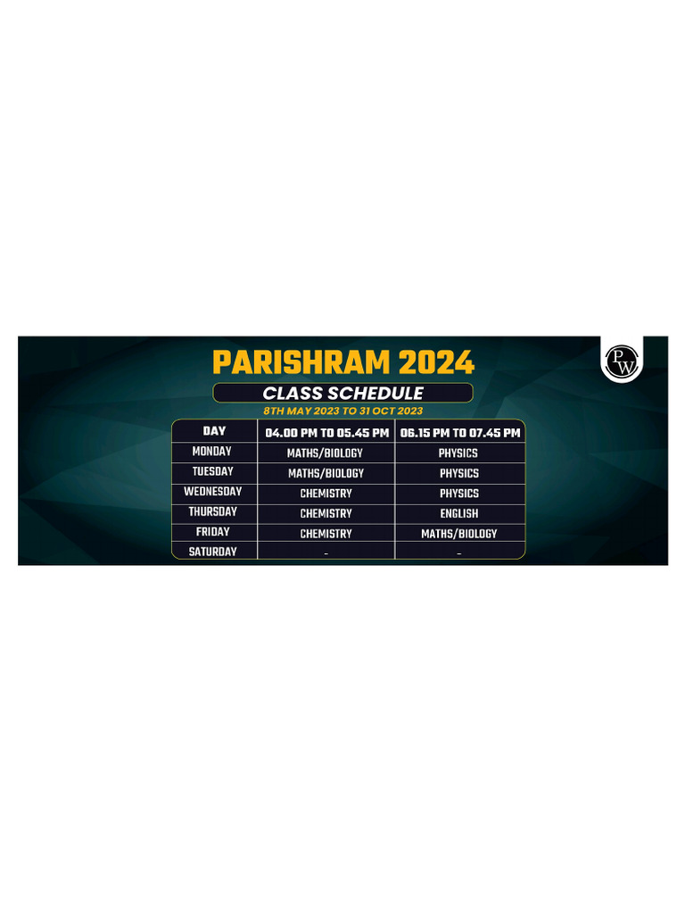 Class Schedule - PDF Only - Parishram 2024 | PDF
