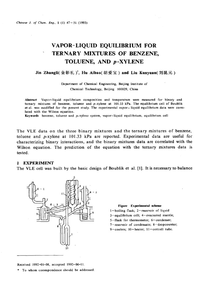 Vapor-Liquid Equilibrium For Ternary Mixtures of Benzene, Toluene, and ...
