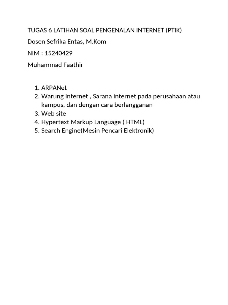Tugas 6 Latihan Soal Pengenalan Internet | PDF