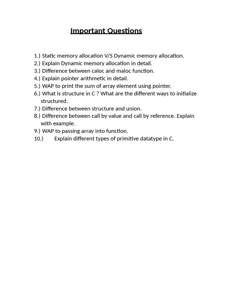 C Imp Questions | PDF