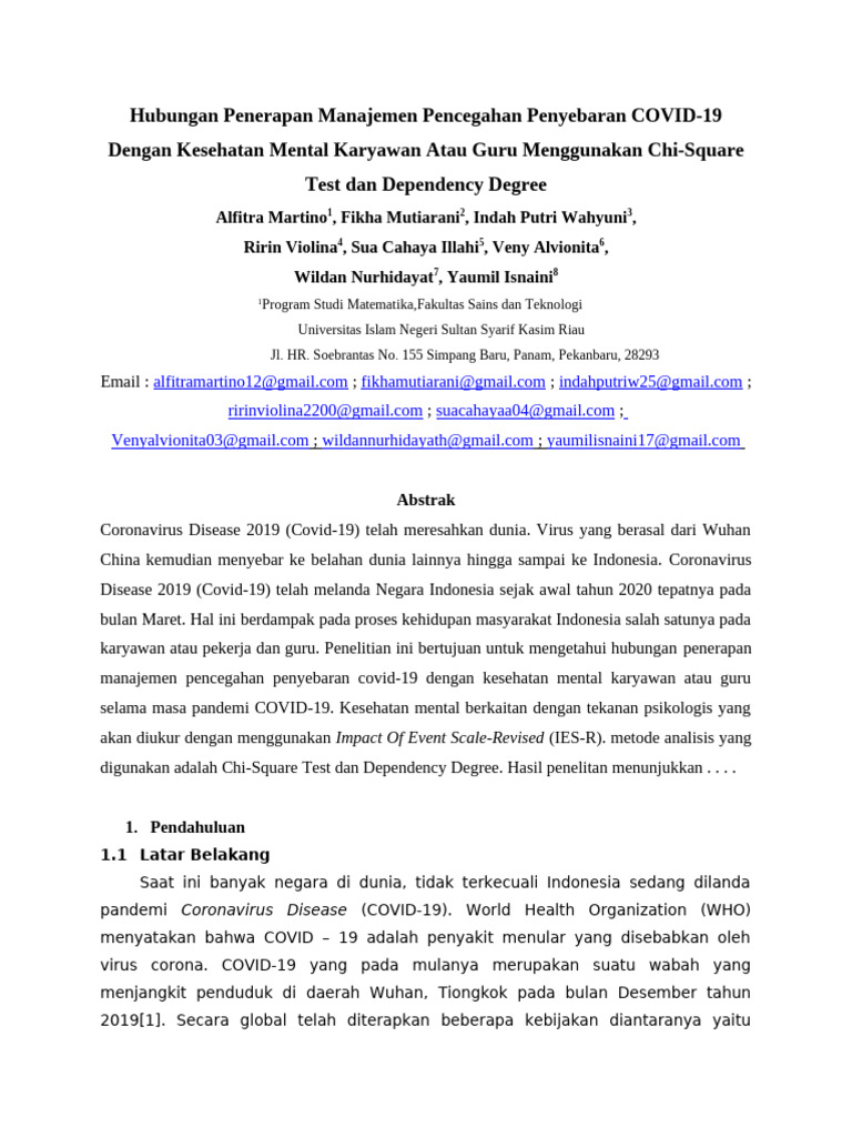 Paper Kel 4 A (Hubungan Penerapan Manajemen Pencegahan Penyebaran COVID-19 Dengan Kesehatan ...