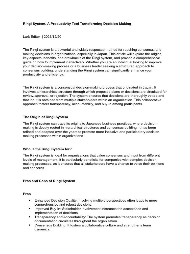 02-Ringi System Article_ | PDF | Consensus Decision Making | Decision ...