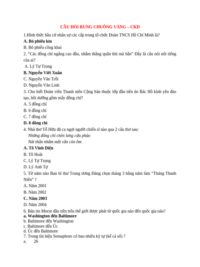 Câu hỏi RCV 2024 | PDF