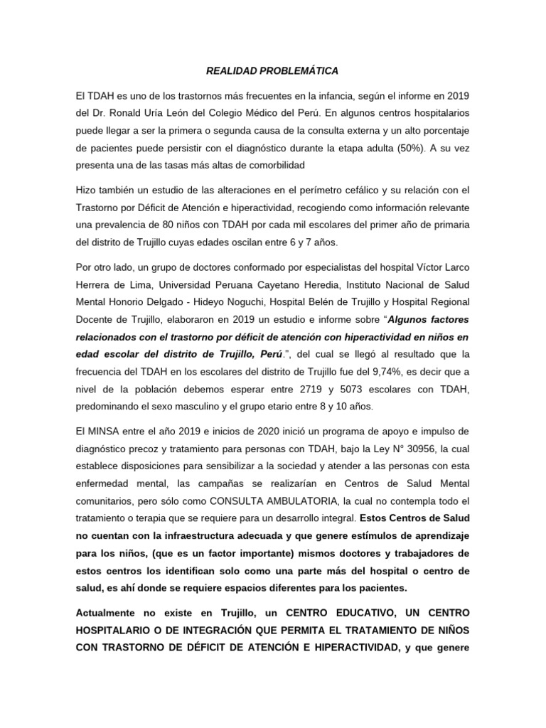 Realidad Problematica | PDF | Desorden hiperactivo y deficit de atencion | Terapia