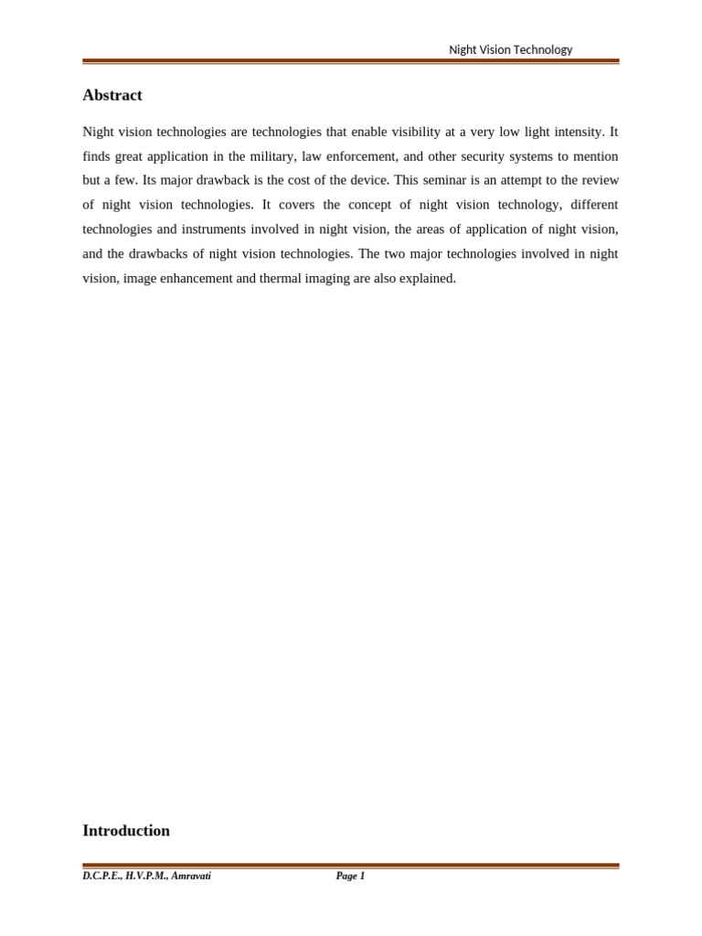 Seminar Report On Night Vision Technology | PDF | Infrared | Atoms