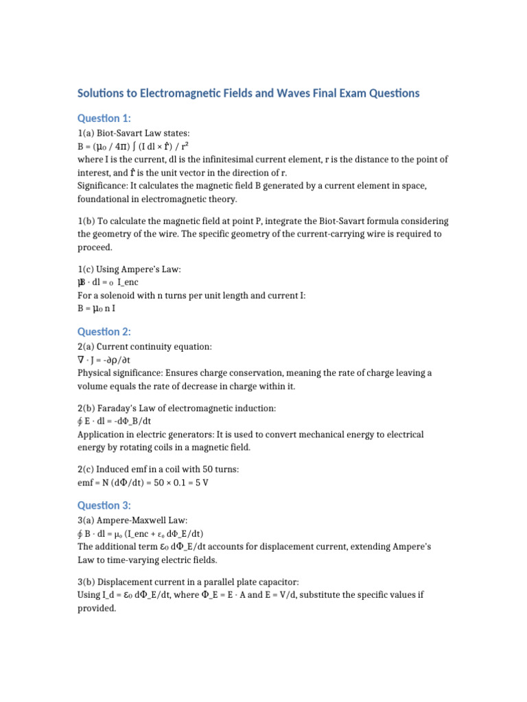 EEE_301_Solutions | PDF | Electromagnetic Field | Magnetic Field