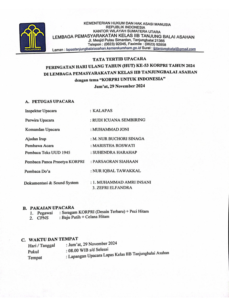 Upacara Hut Korpri Ke 53 Tahun 2024 | PDF