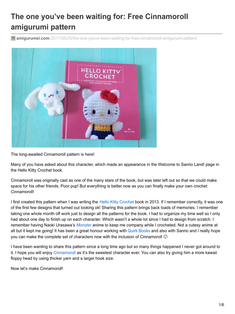 Free Cinnamoroll Amigurumi Pattern | PDF | Sewing | Crochet