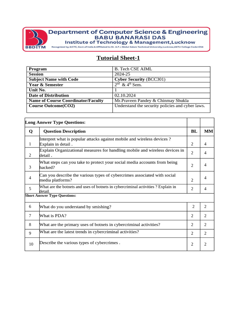 Cybersecurity Essentials for B.Tech Students | PDF | Cybercrime ...