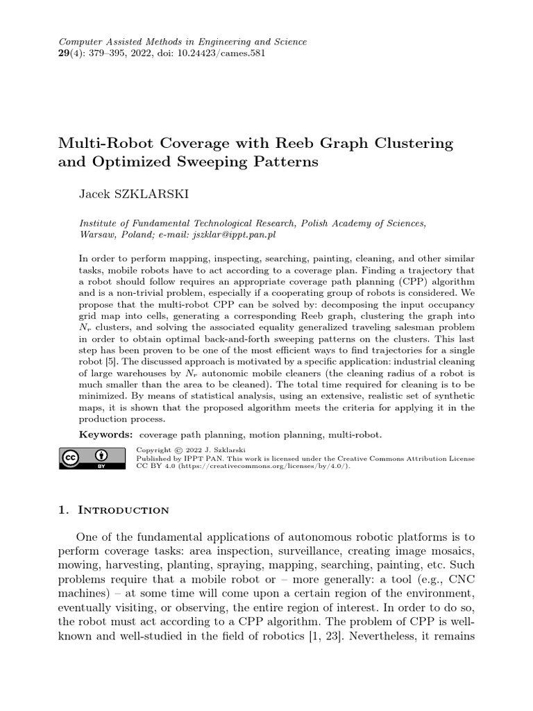 Multi Robot Coverage With Reeb Graph Clustering And Optimized Sweeping Patterns Pdf Cluster