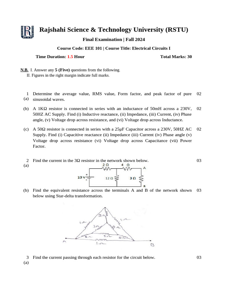 EEE 101-Final F24 | PDF | Electrical Impedance | Capacitor