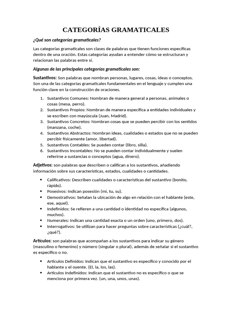Categorias Gramaticales | PDF | Adverbio | Sustantivo