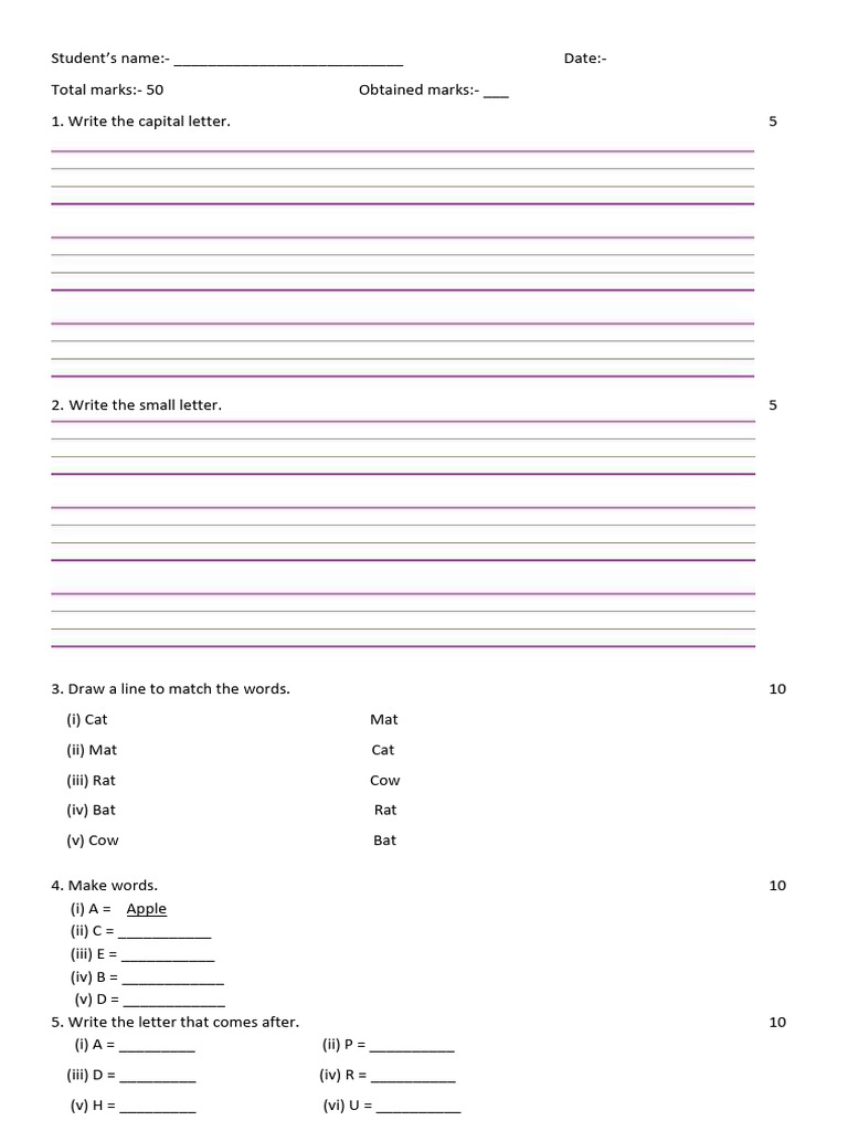 LKG English Class Paper Answer Key | PDF