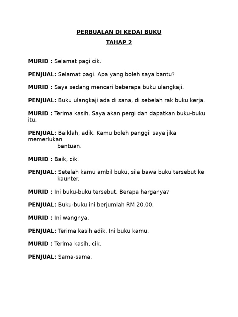 Perbualan Di Kedai Buku Tahap 2 | PDF