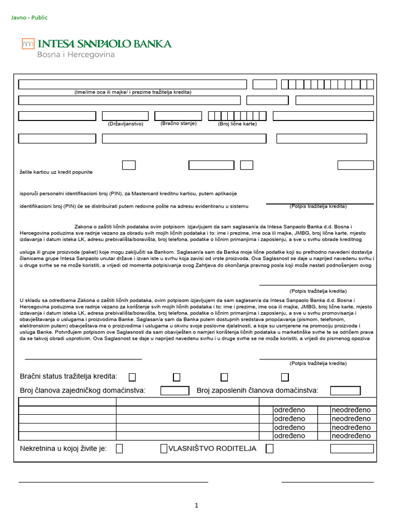 Zahtjev Za Karticu Kreditnu | PDF