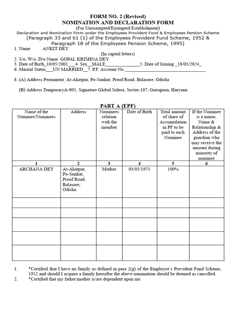 EPF Nomination Form 2 Submission Guide | PDF