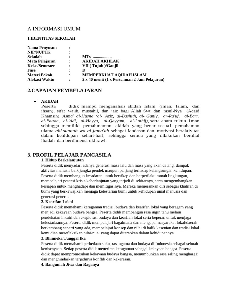 Contoh A Akhlak KLS 7 Kurmer | PDF