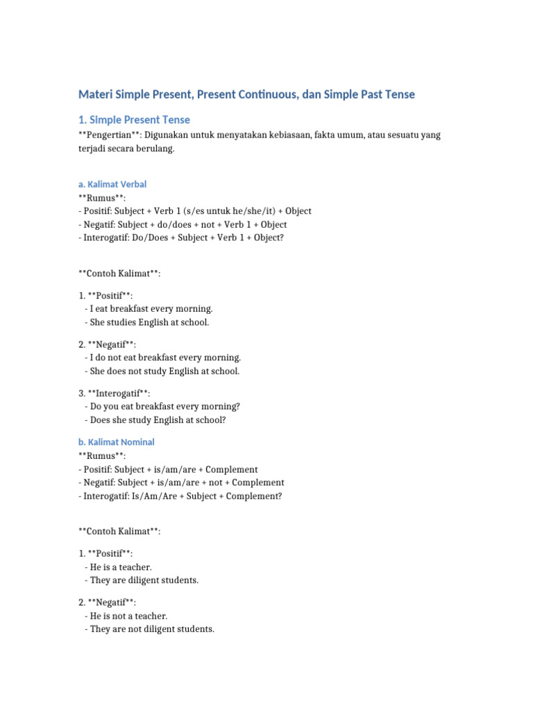 Materi Tenses Dengan Kunci Jawaban | PDF | Subject (Grammar) | Verb