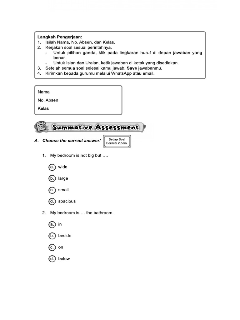 SD Bahasa Inggris 4 Summative Assessment 3 | PDF
