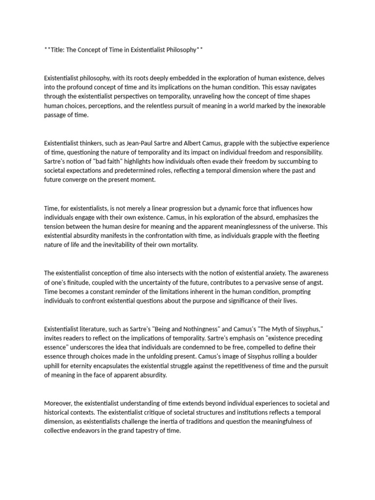 The Concept of Time in Existentialist Philosophy | PDF | Existentialism ...